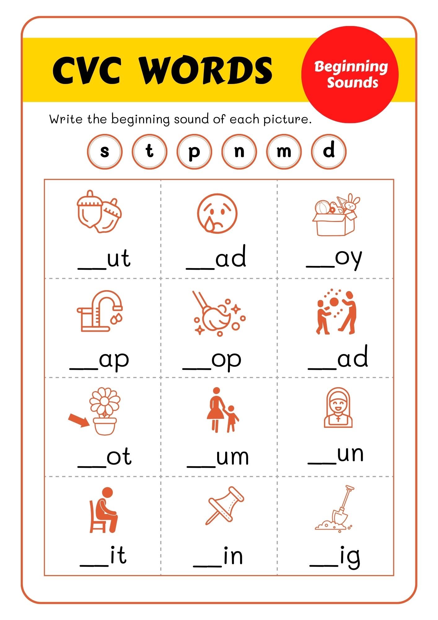 CVC Worksheet For Kids/ 3 Words Worksheet