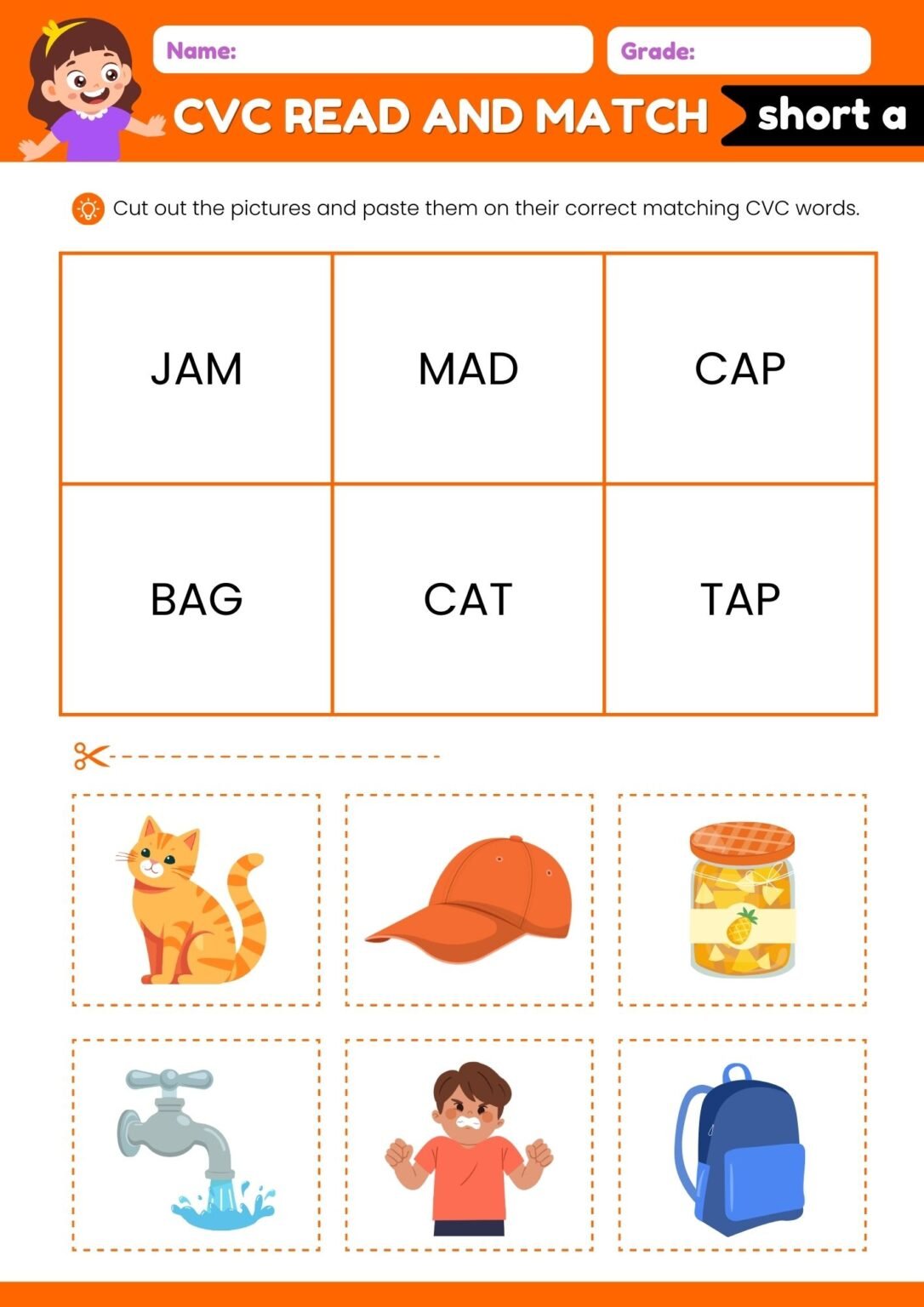 🧩 CVC Read and Match Worksheet Activity for Kids (Free Printable)