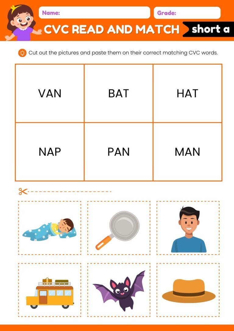🧩 CVC Read and Match Worksheet Activity for Kids (Free Printable)