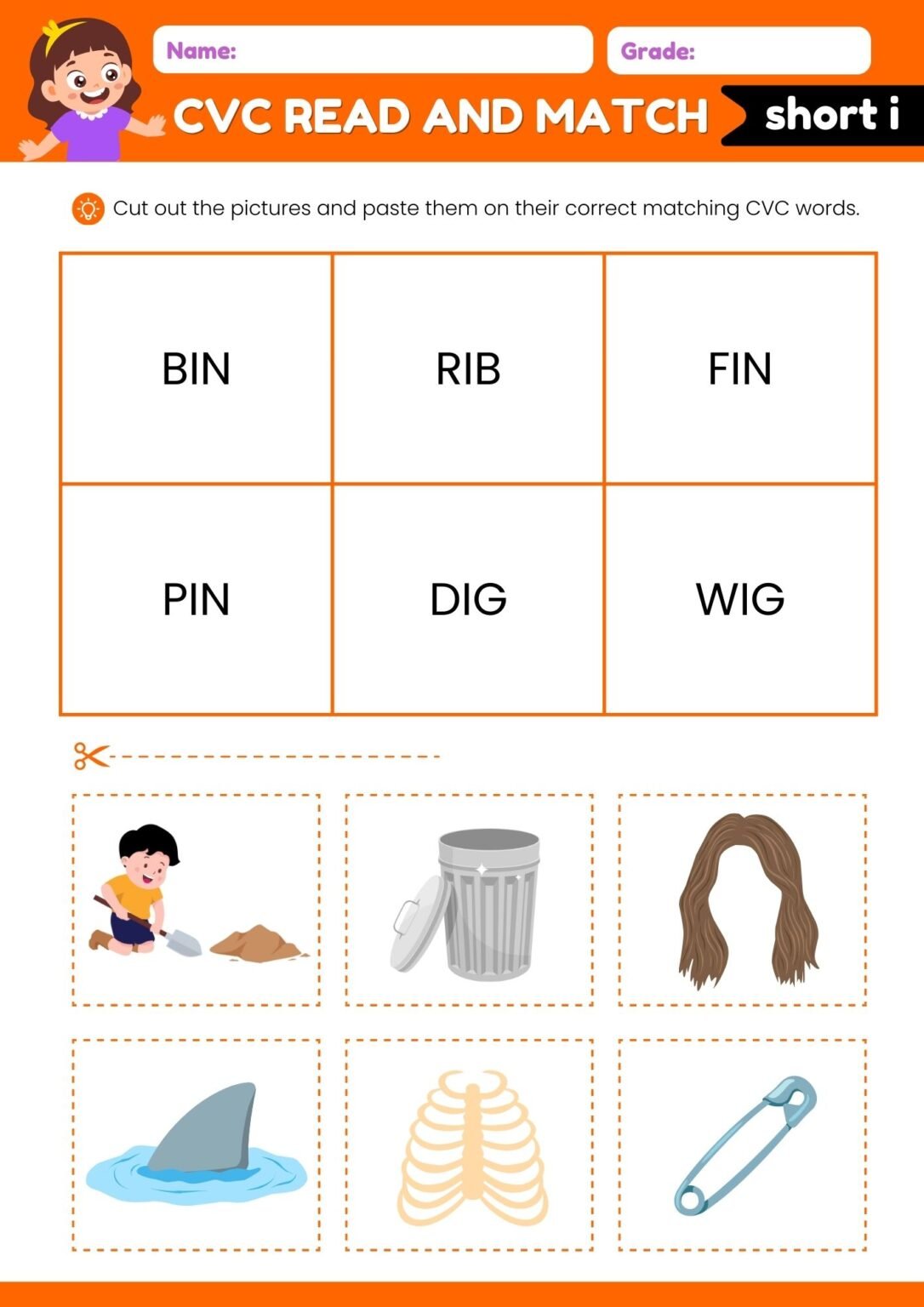 🧩 CVC Read and Match Worksheet Activity for Kids (Free Printable)